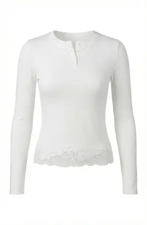 MODENAIRE Lace Trim Henley Top