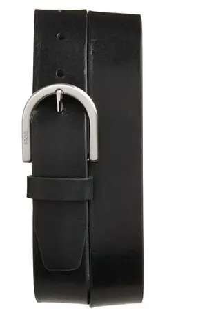 BOSS Leather Belt With Engraved Logo Buckle - Black
