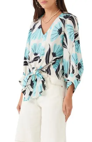 Karen Kane Tie Front Printed Top - Print