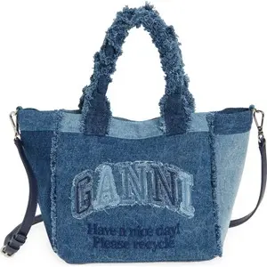 GANNI Small Trapeze Denim Shopper Bag - Dark Blue Vintage