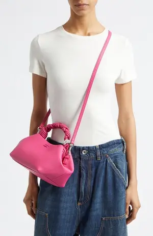 GANNI Small Grained Faux Leather Top Handle Bag - Cabaret