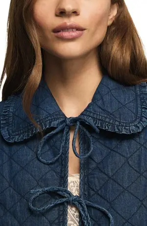 Lucky Brand Quilted Peter Pan Collar Denim Jacket