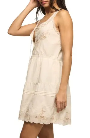 Lucky Brand Embroidered Drop Waist Minidress - Blush