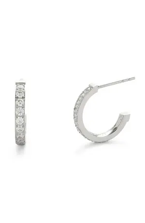 BROOK & YORK Polished Stainless Steel & Cubic Zirconia Hoop Earrings - Silver
