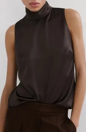 Mango Sleeveless Satin Mock Neck Top