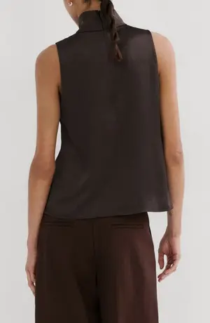 Mango Sleeveless Satin Mock Neck Top