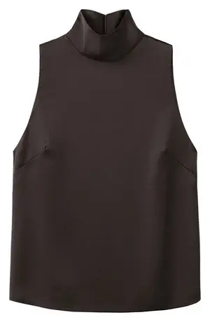 Mango Sleeveless Satin Mock Neck Top