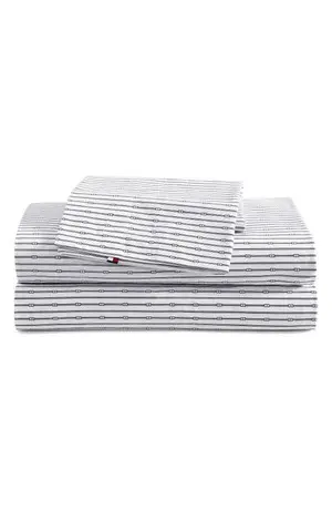 Tommy Hilfiger Monogram Stripe Cotton Percale Sheet Set - Navy
