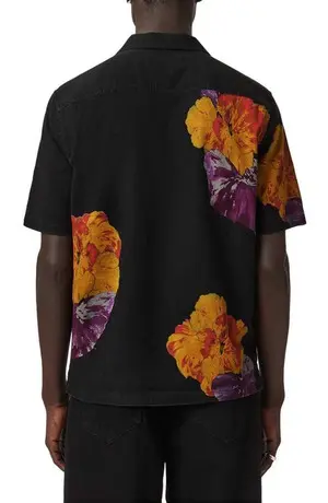 ALLSAINTS Nouvelle Floral Linen & Cotton Camp Shirt - Jet Black