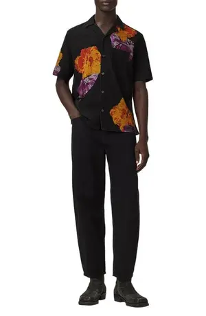 ALLSAINTS Nouvelle Floral Linen & Cotton Camp Shirt - Jet Black