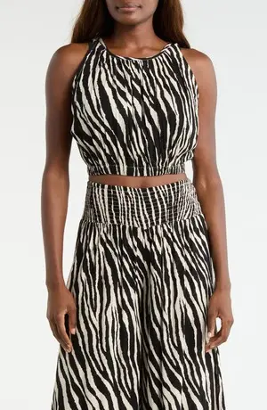 Elan Sleeveless Crop Cover-up Top - Black Zebra