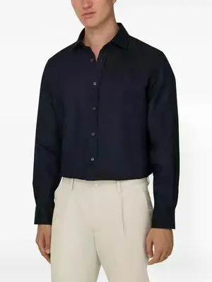 Boggi Milano Garment-washed Linen Shirt - Blue