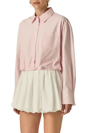 English Factory Long Sleeve Bubble Hem Button-up Shirt