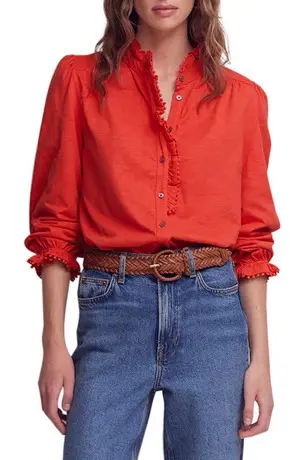 Boden Emily Pom Detail Ruffle Shirt