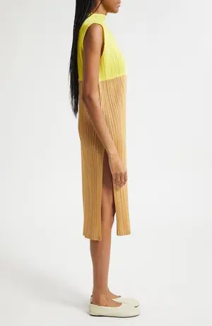 Issey Miyake Swing Colorblock Pleated Midi Dress
