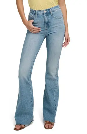 FAVORITE DAUGHTER The Valentina Shortie Frayed High Waist Flare Jeans - Tulum