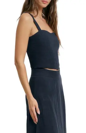 FAVORITE DAUGHTER Linen Crop Top - Navy