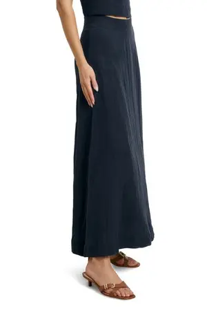 FAVORITE DAUGHTER Linen Maxi Skirt - Navy