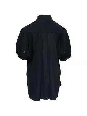 ENFOLD Puff-sleeve Pleated Shirt - Black