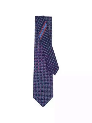 FERRAGAMO Gancini Turtles Print Silk Neck Tie - Blue