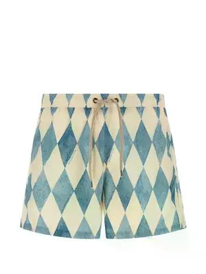 BALLANTYNE Diamond-print Drawstring Swim Shorts - Blue