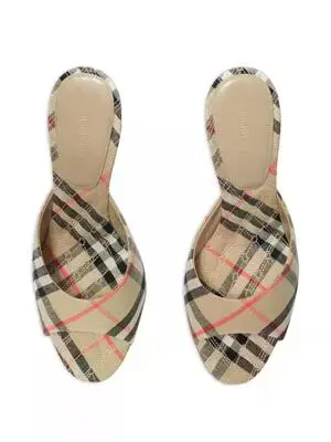 Burberry Check Linen Mules With Stiletto Heel
