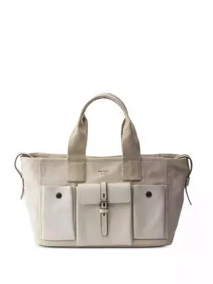 Prada Route Canvas And Leather Tote Bag - Neutrals