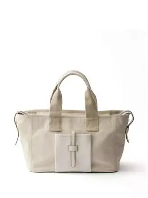 Prada Route Canvas And Leather Tote Bag - Neutrals