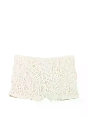 ACTUALEE Sequin-embellished Crochet Knit Shorts - Neutrals