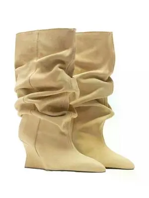 Balmain Draped Suede Wedge Ankle Boots