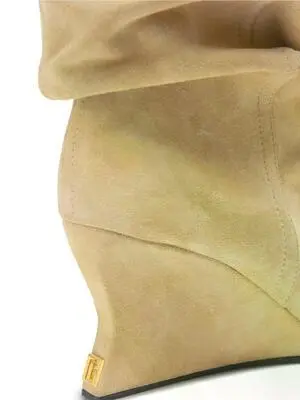 Balmain Draped Suede Wedge Ankle Boots