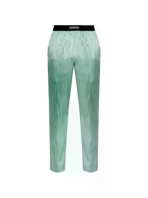 TOM FORD Logo-waistband Silk Pajamas - Green
