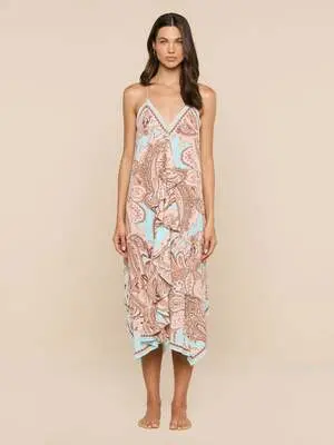 L'Agence Elise Cover-up Dress - Brown/ice Blue Paisley