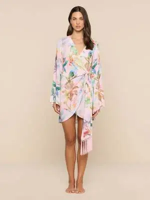 L'Agence Kohima Cover-up Dress - Pink Multi Colorful Palm