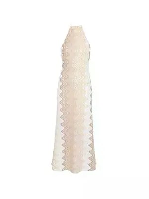 MC2 SAINT BARTH Chevron Knit Halterneck Dress - Neutrals