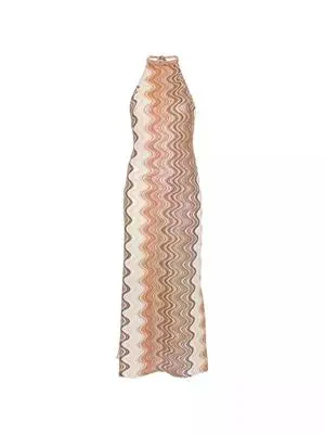 MC2 SAINT BARTH Chevron-knit Halterneck Dress - Neutrals