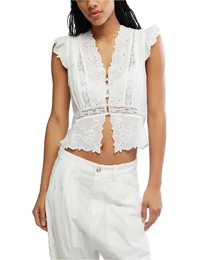 Free People Day Dreamer Eyelet Trim Top - Ivory