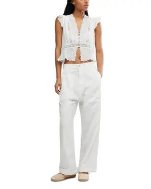 Free People Day Dreamer Eyelet Trim Top - Ivory