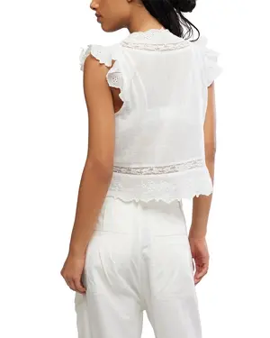Free People Day Dreamer Eyelet Trim Top - Ivory