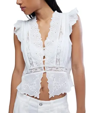 Free People Day Dreamer Eyelet Trim Top - Ivory