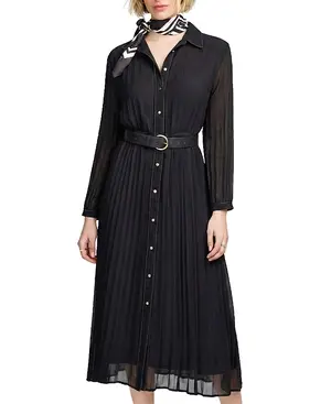 ELLE COLLECTION Woven Pleated Midi Dress - Black