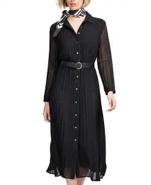 ELLE COLLECTION Woven Pleated Midi Dress - Black