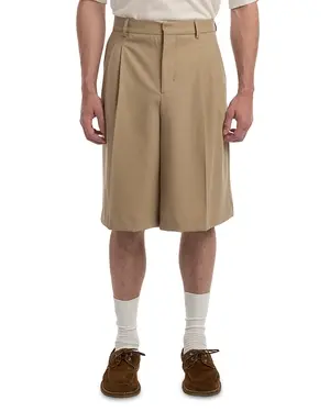 AMI Paris Low Waist Wide Leg Bermuda Shorts - Beige Taupe