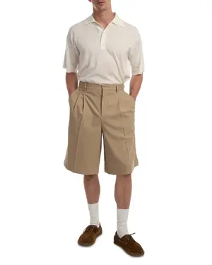 AMI Paris Low Waist Wide Leg Bermuda Shorts - Beige Taupe