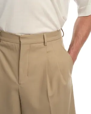 AMI Paris Low Waist Wide Leg Bermuda Shorts - Beige Taupe