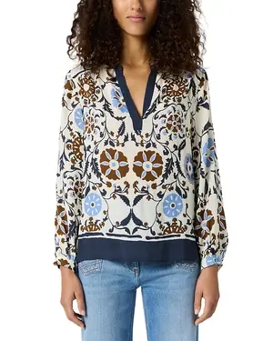 Gerard Darel Split Neck Printed Top - Ecru