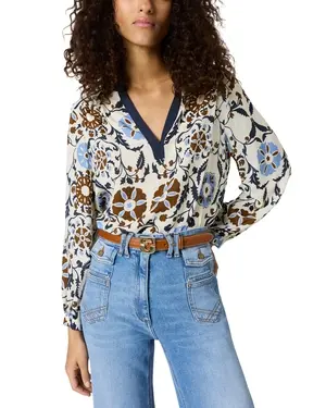 Gerard Darel Split Neck Printed Top