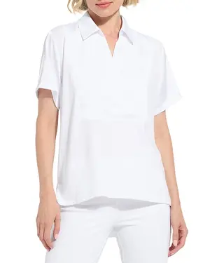 Lyssé Safira Shirt Collar Mixed Media Top