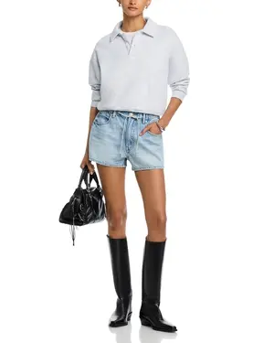 Alexander Wang Marathon Denim Shorts With Crystal Embellishments - Tinted Medium Indigo