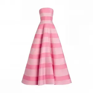 Mac Duggal Striped Satin Strapless Ball Gown With Pockets